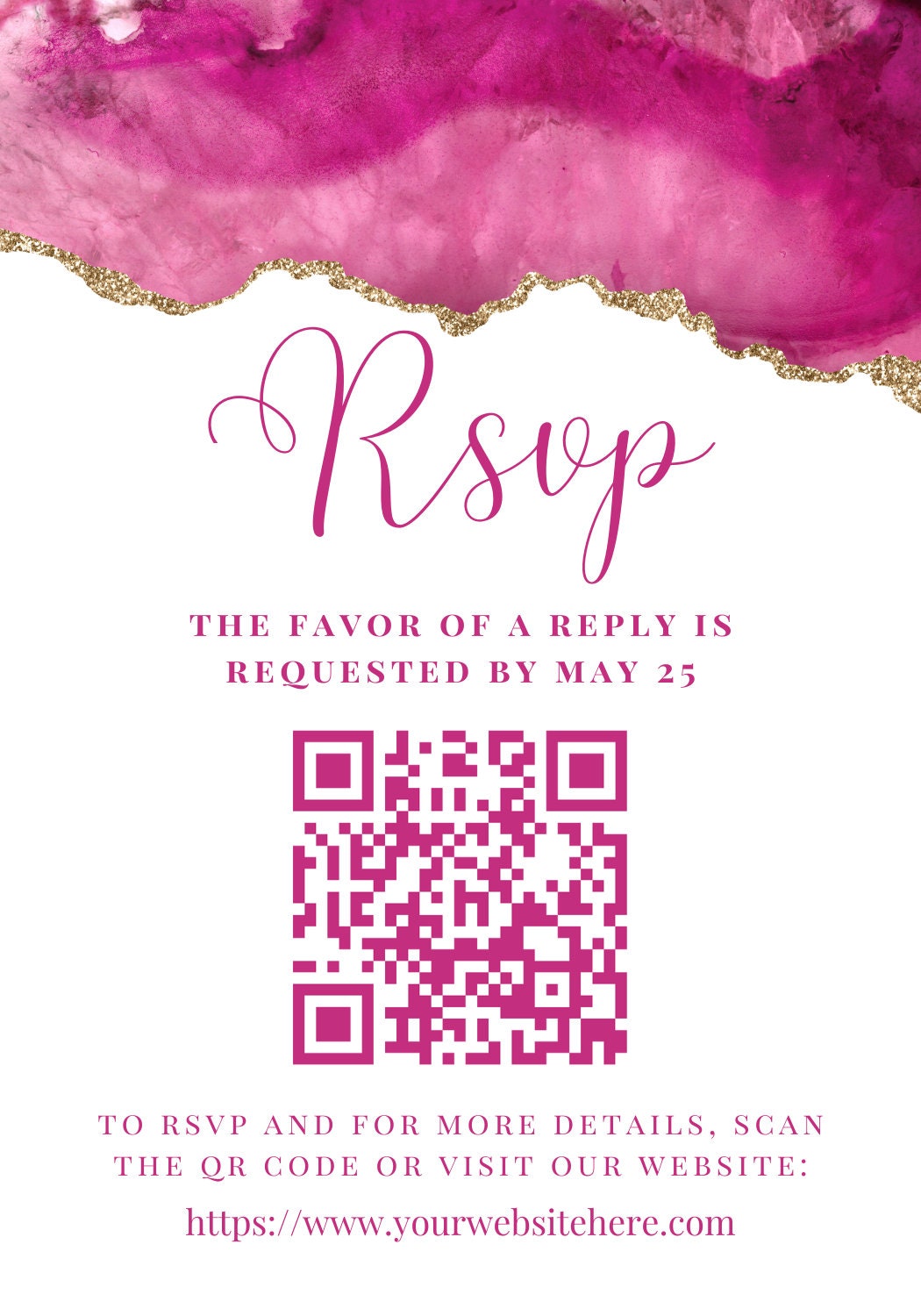 Editable Pink RSVP Card With QR Code (digital Download) - Etsy