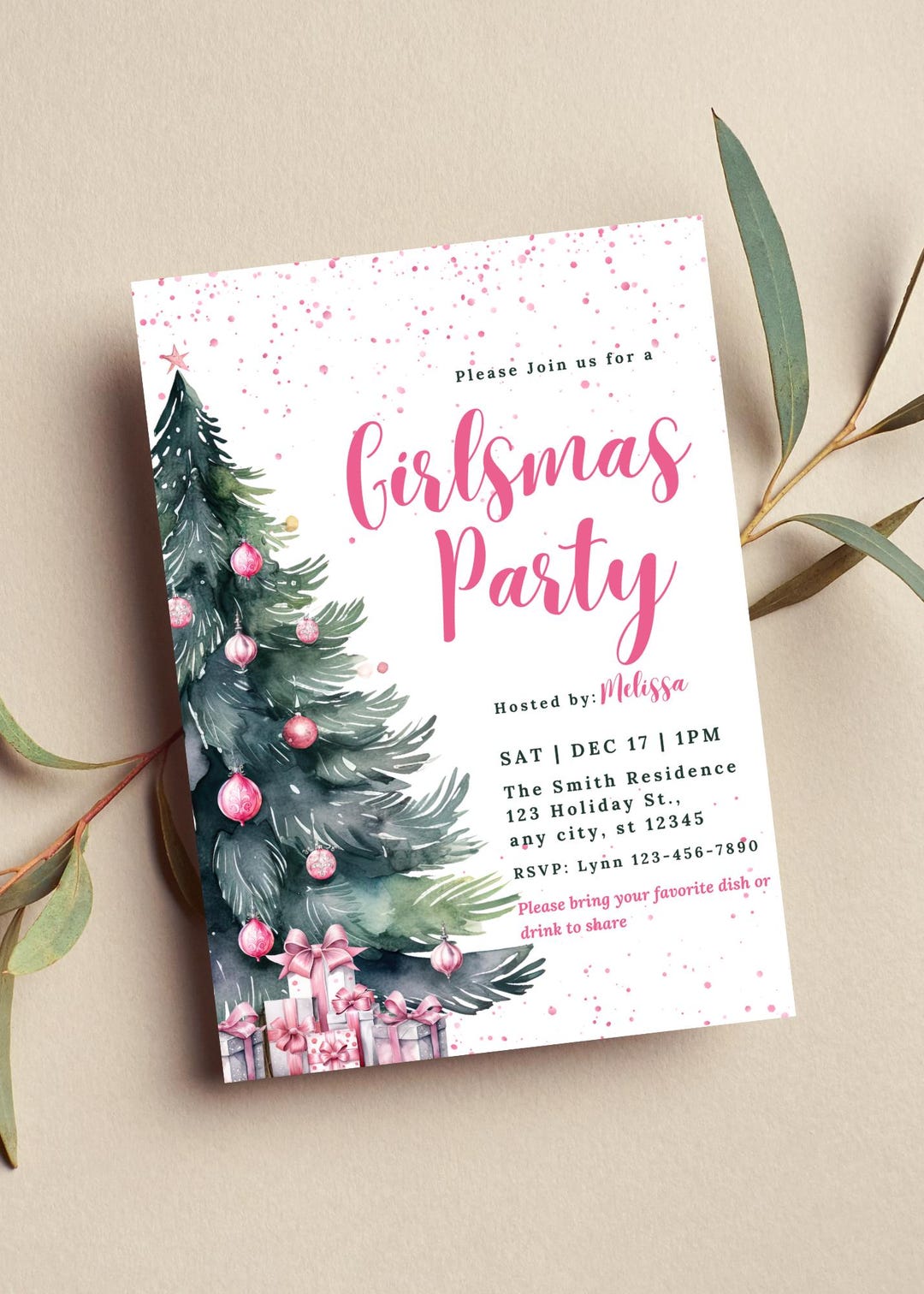 Editable Girlsmas Invitation, Pink Christmas, Printable or Digital ...