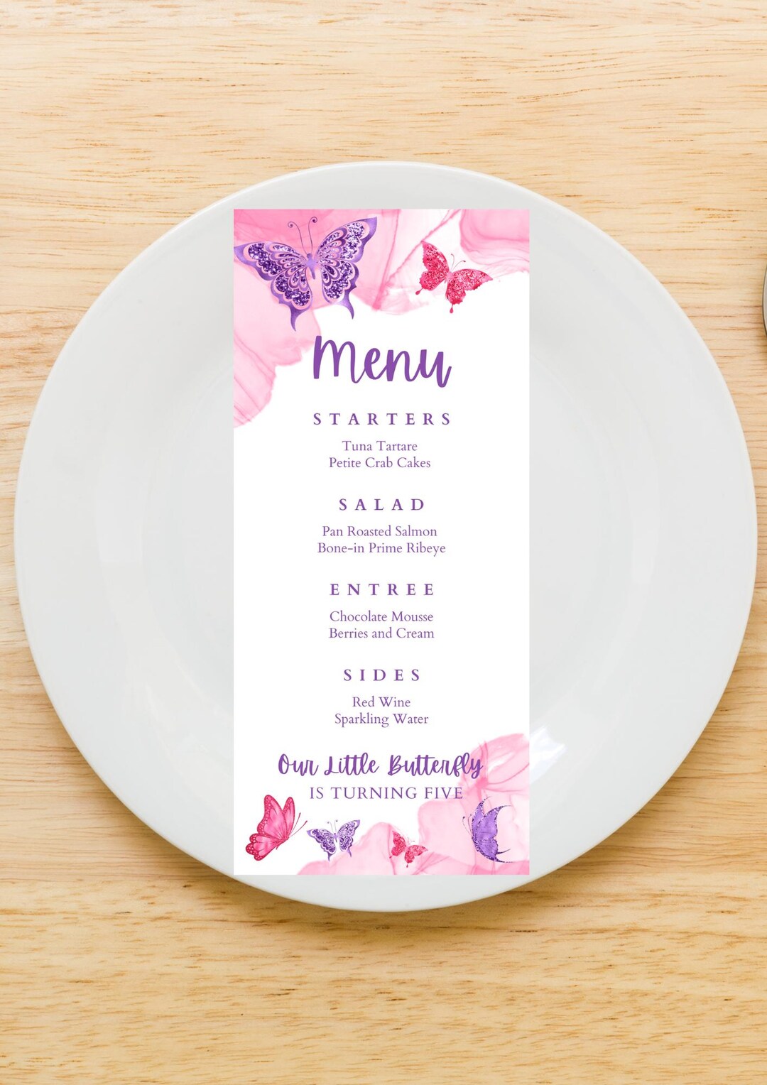 Editable Butterfly Menu Card Template, Pink and Purple Menu Cards, Our ...