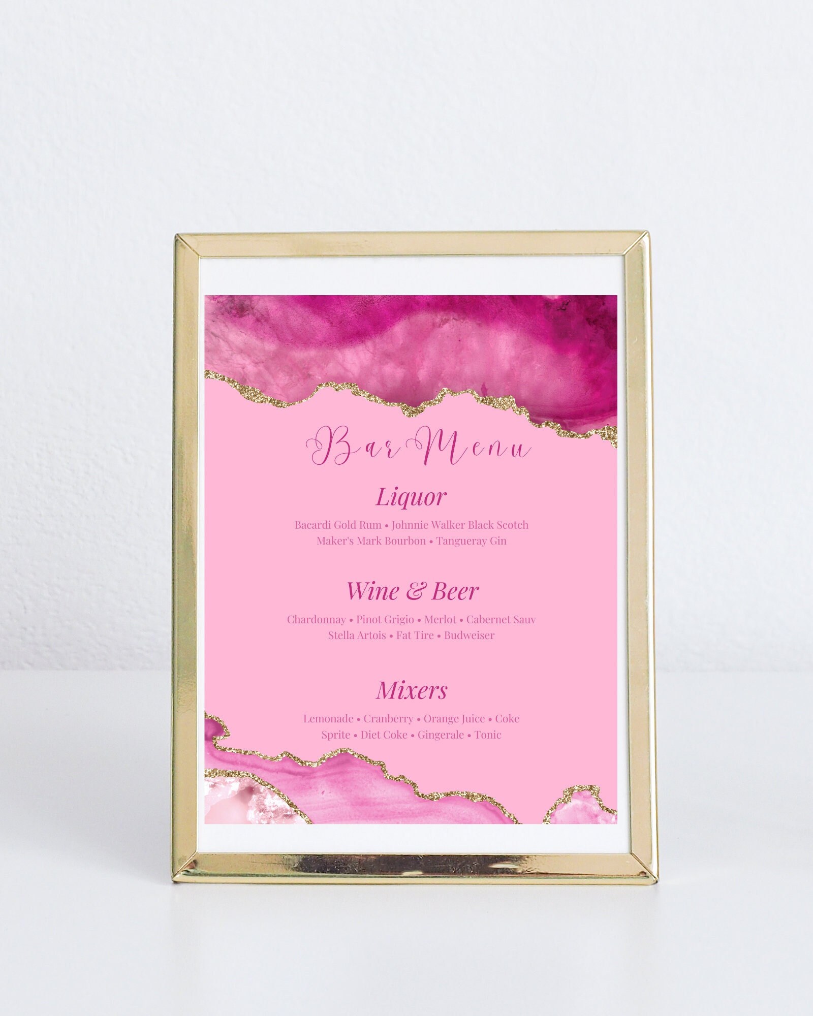 Editable Pink and Gold Bar Menu Card Template Full Size Menu - Etsy