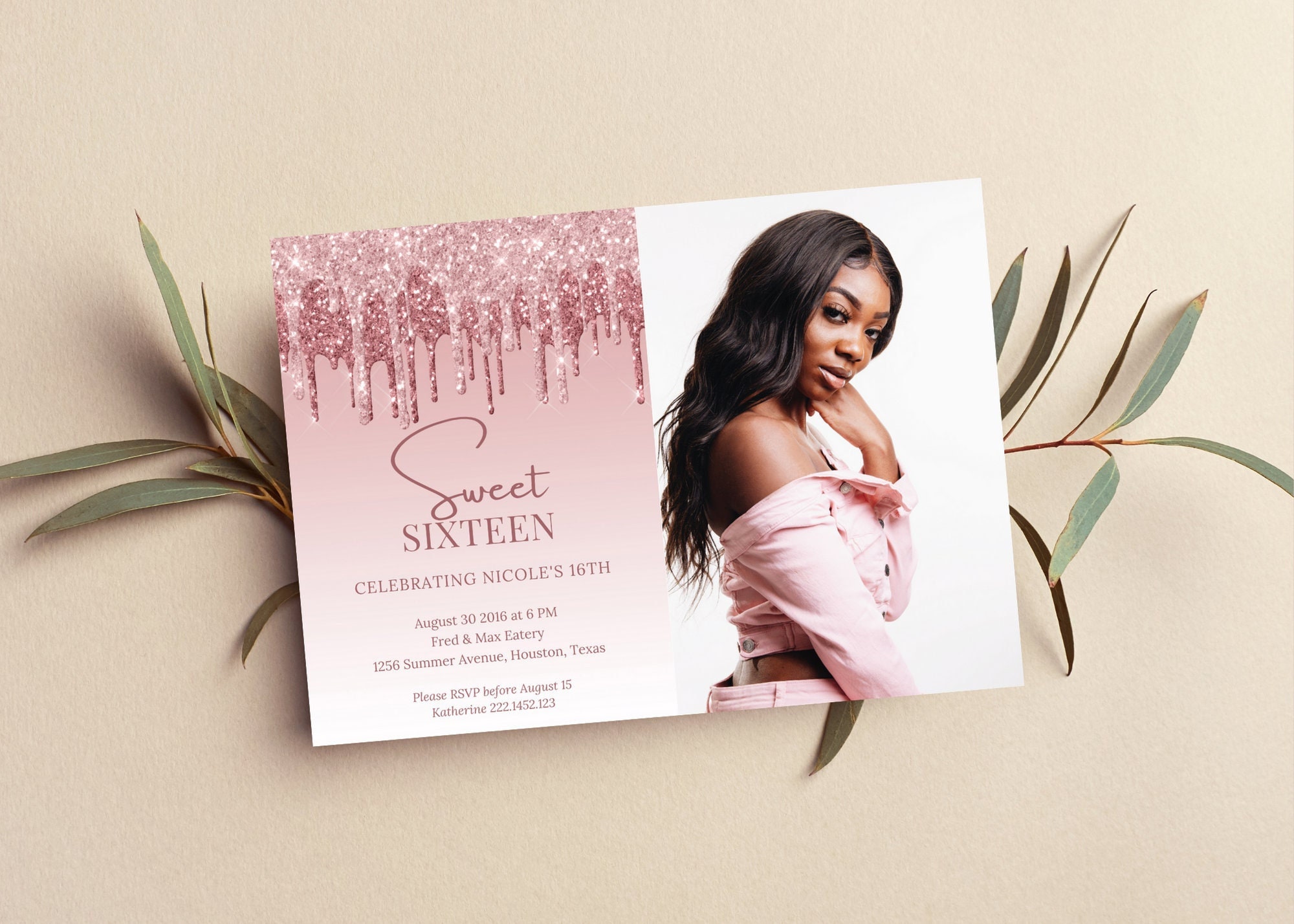 Editable Sweet 16 Birthday Invitation With Picture Pink - Etsy