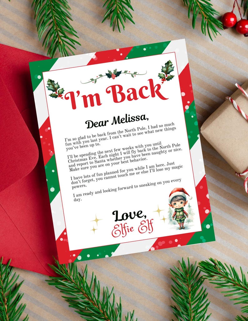Editable Elf I'm Back Letter, North Pole Printable (digital Download ...