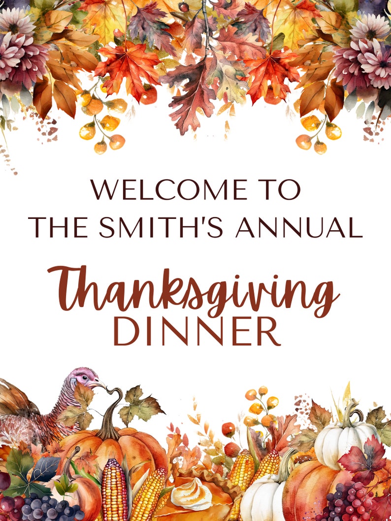 Editable Thanksgiving Welcome Sign Autumn Leaves Pumpkin Thanksgiving ...