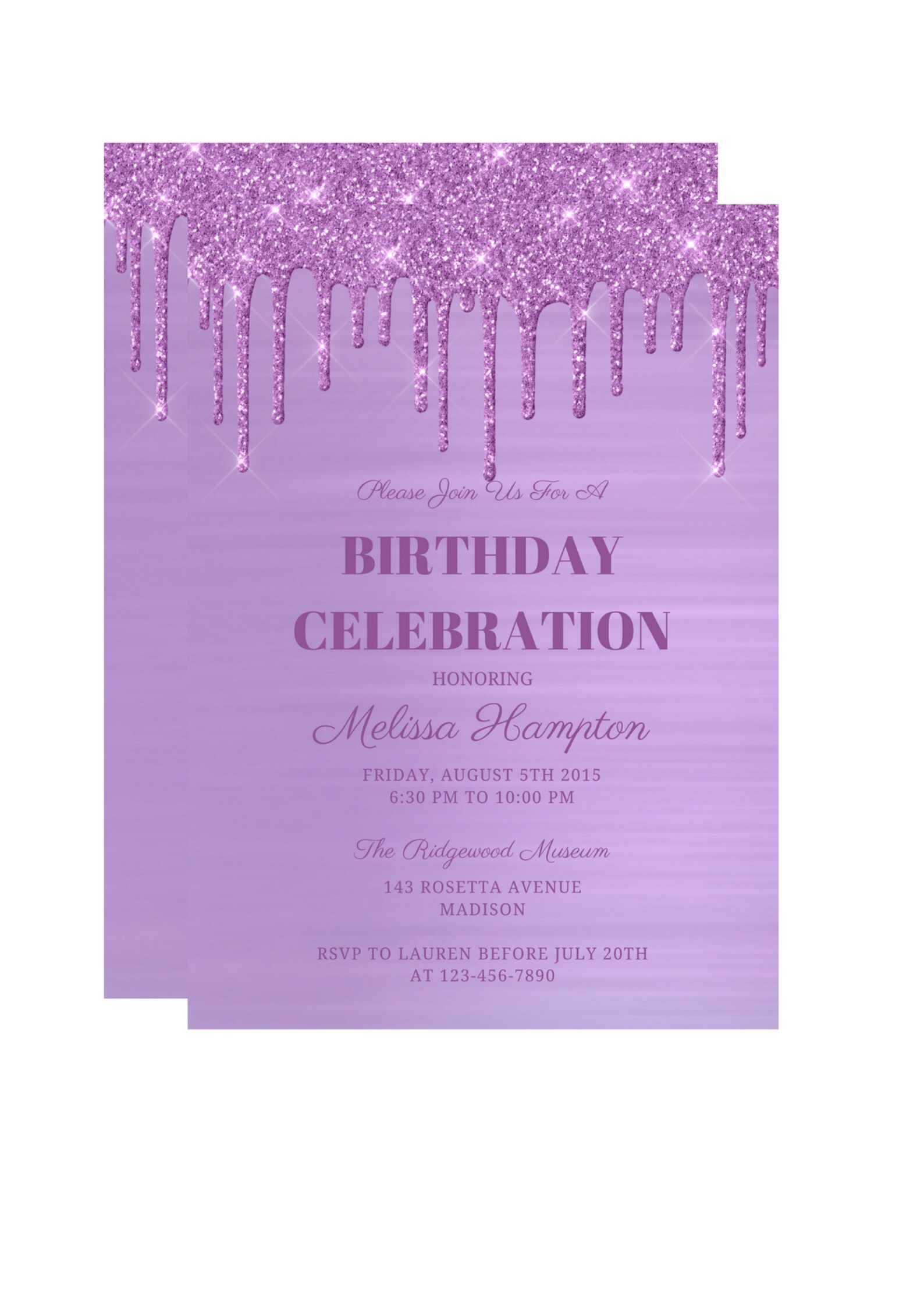 Editable Purple Birthday Invitation Purple Glitter Drip - Etsy