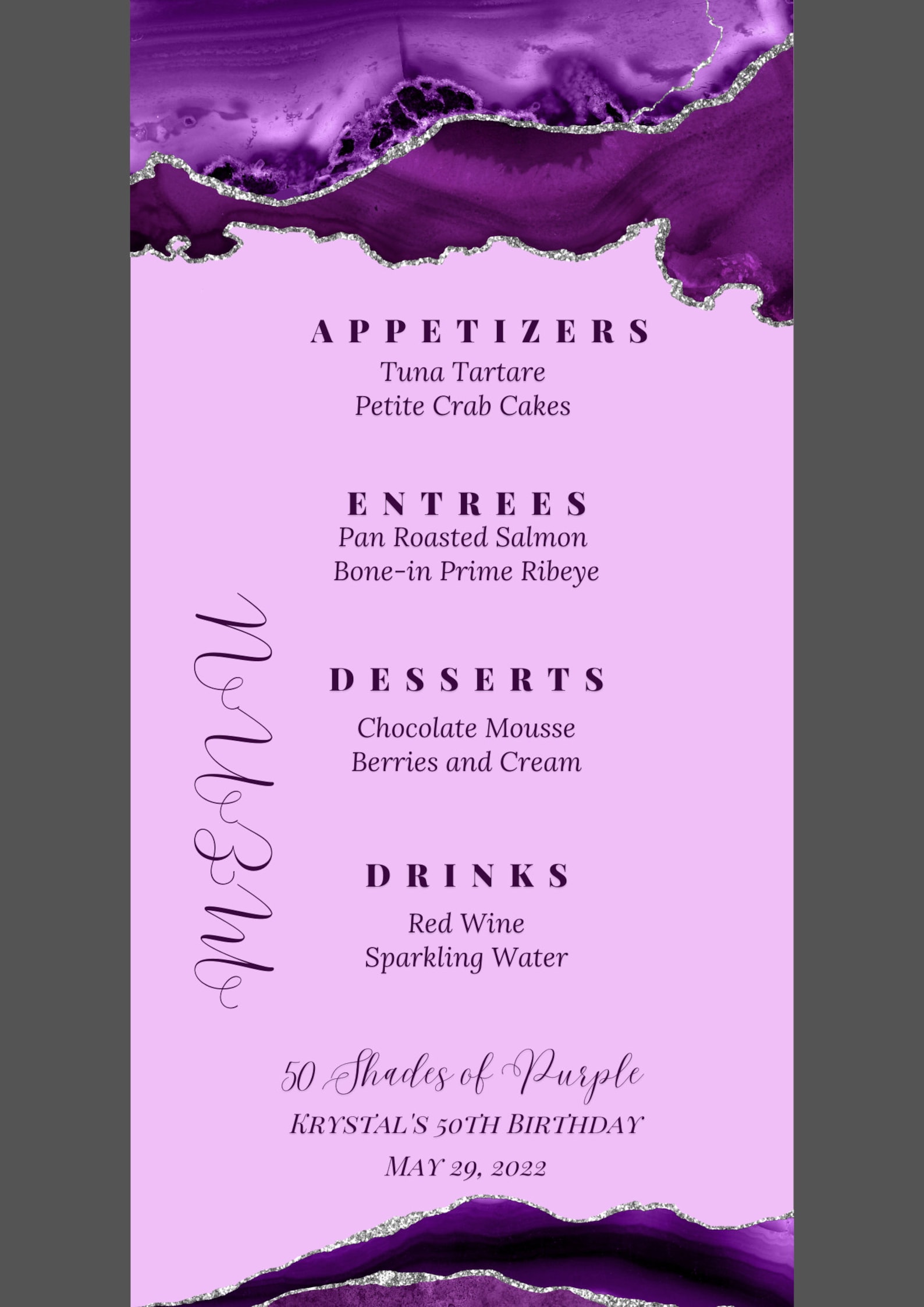 Editable Shades of Purple Menu Card Template Purple Menu Card - Etsy