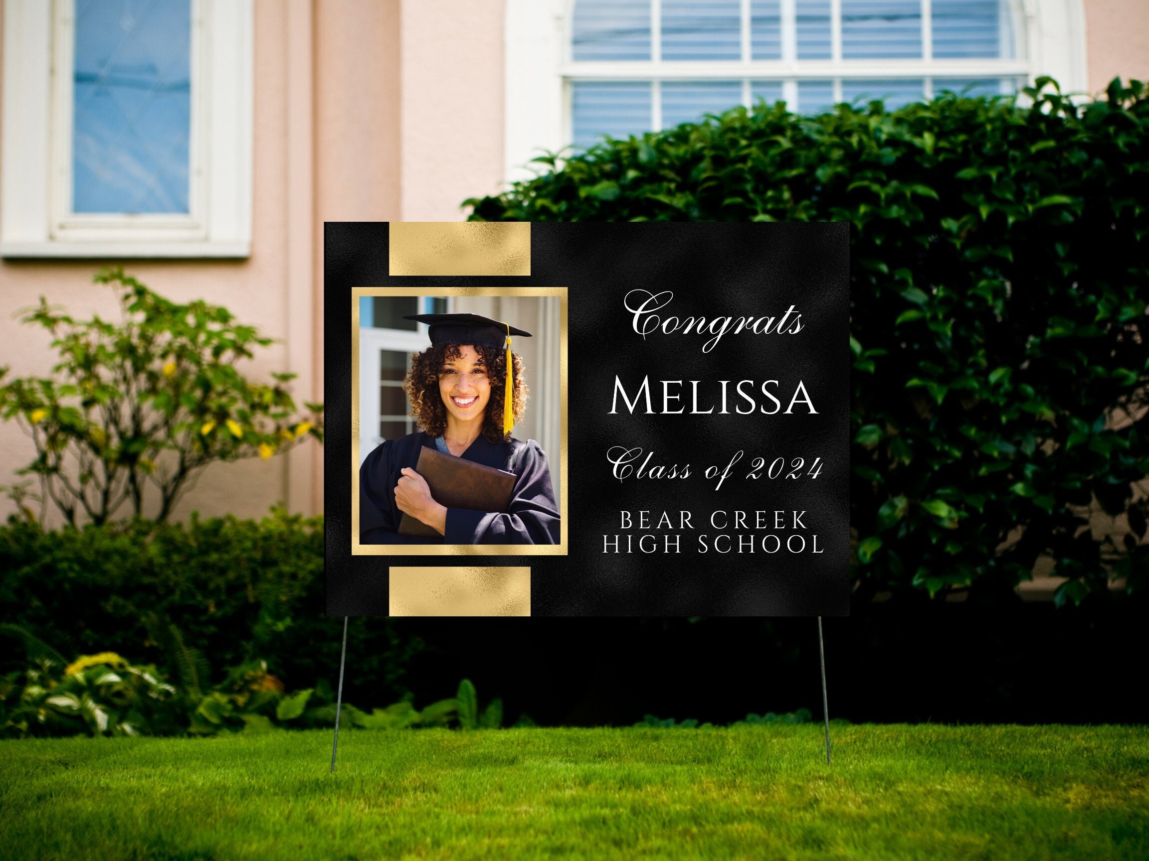 Editable Graduation Yard Sign Template With Photo, Black and Gold, Lawn ...