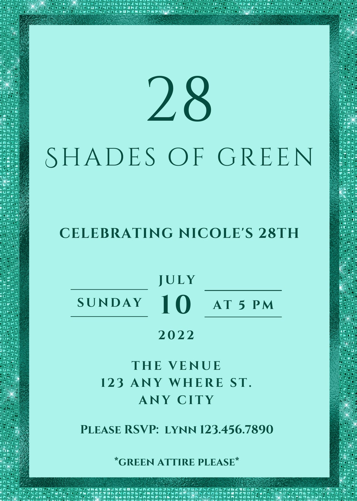Editable Shades of Green Invitation Green Birthday - Etsy