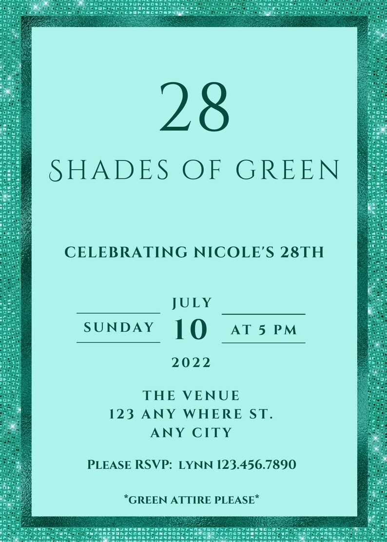 Editable Shades of Green Invitation Green Birthday - Etsy