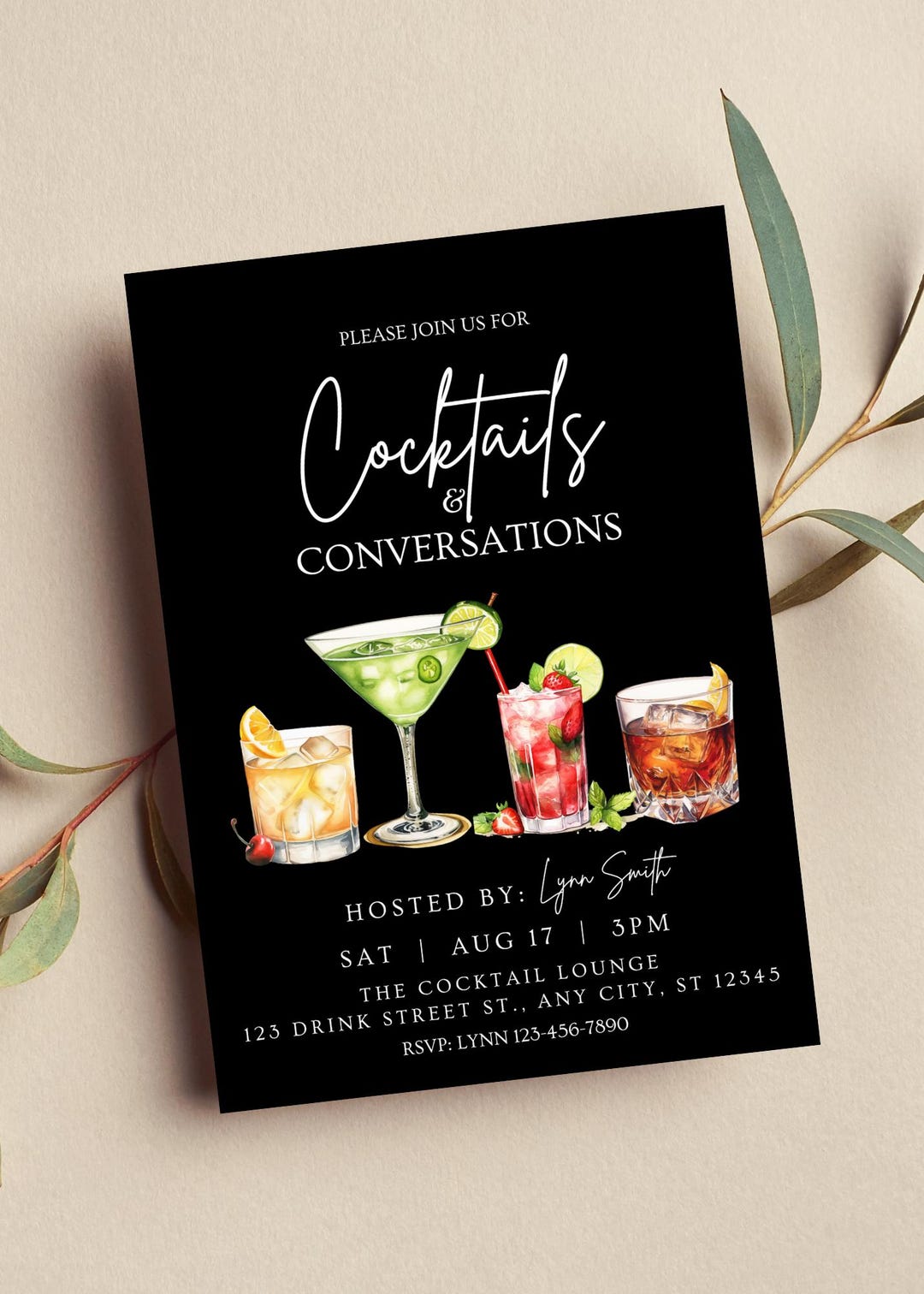 Editable Cocktails and Conversations, Adult Invite, Cocktail Party ...