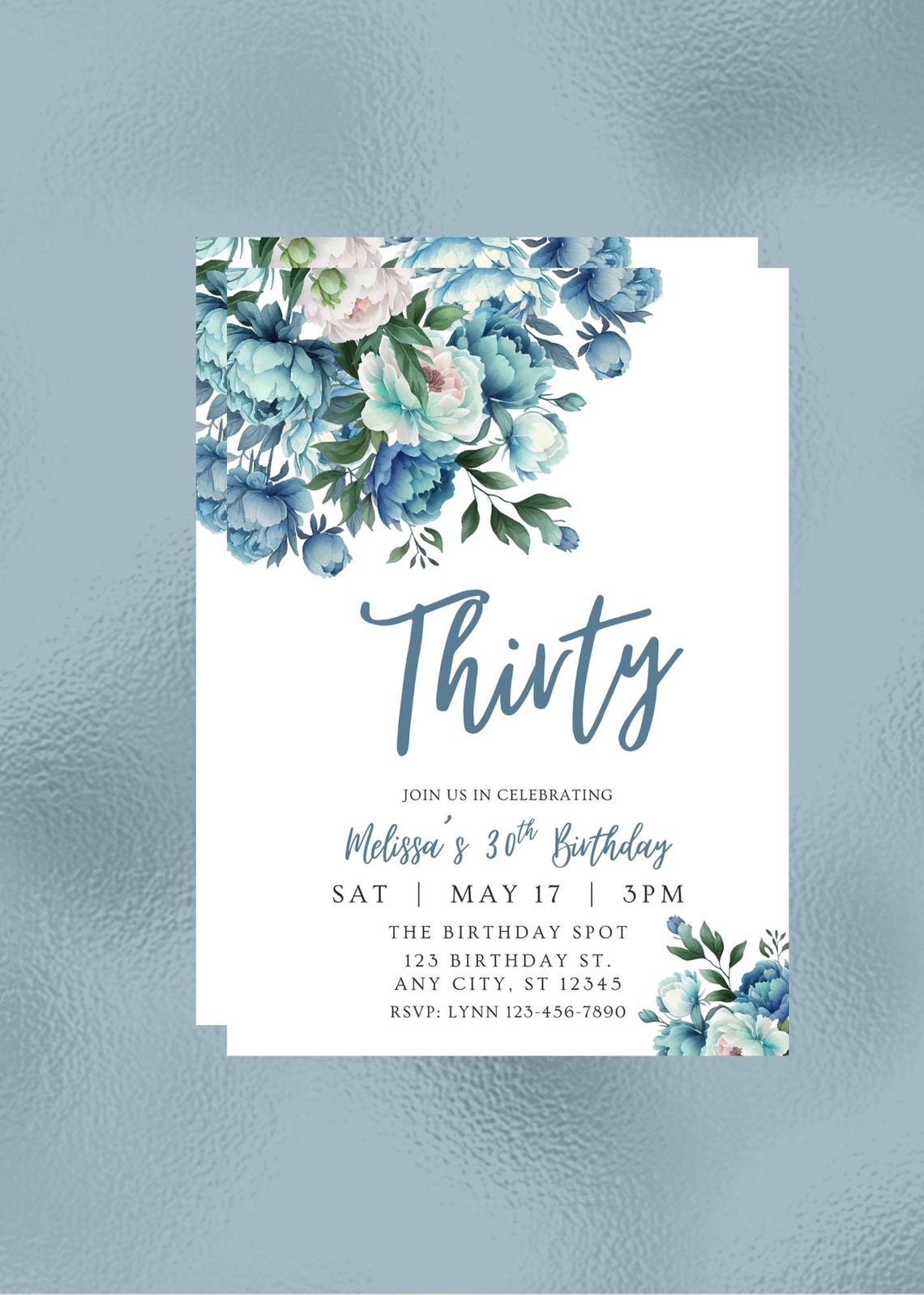 Editable Blue Floral Invitation Template, Digital Invite, Printable ...