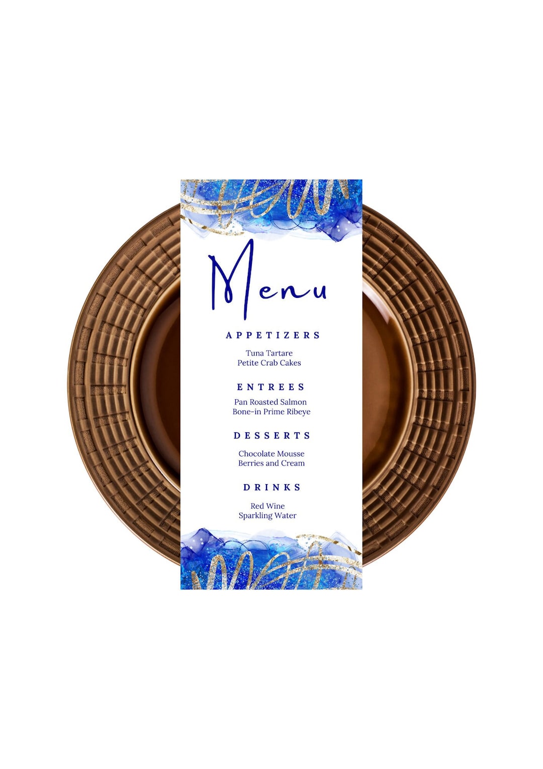 Editable Blue and Gold Menu Template, Birthday Dinner Menu Cards ...