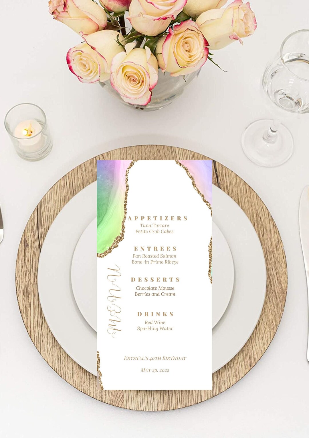 Editable Rainbow Menu Card Template, Birthday Dinner Menu Cards - Etsy