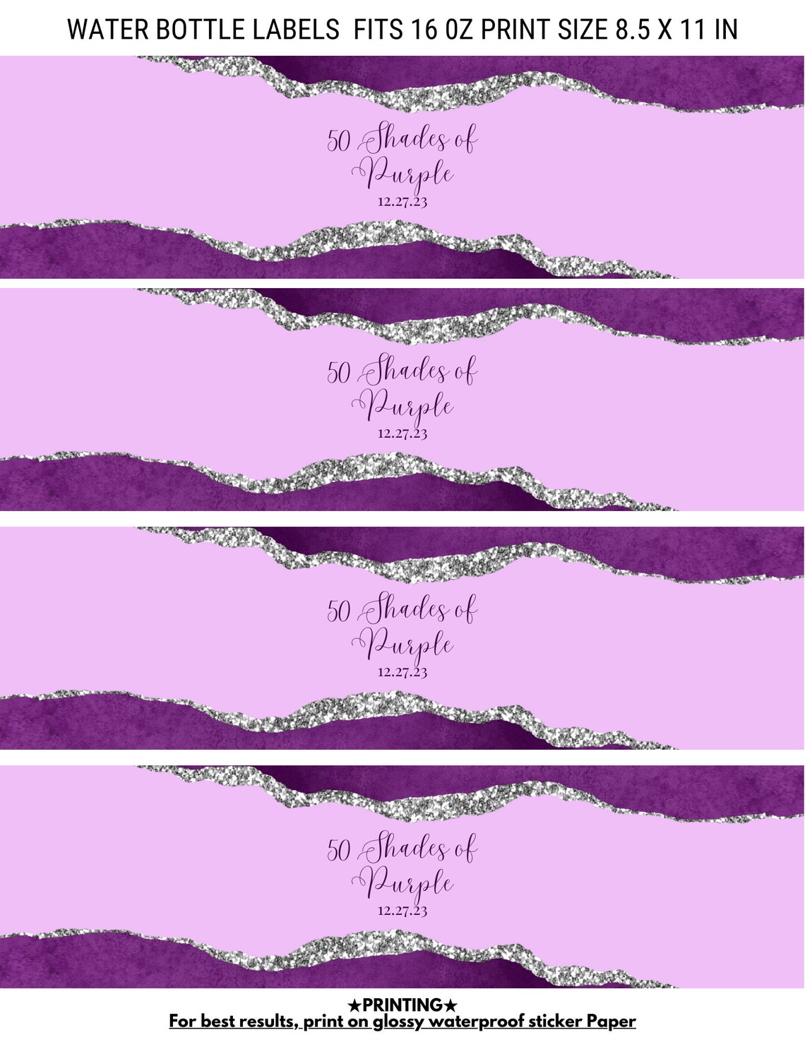 Editable Shades of Purple Water Bottle Label Template Purple - Etsy