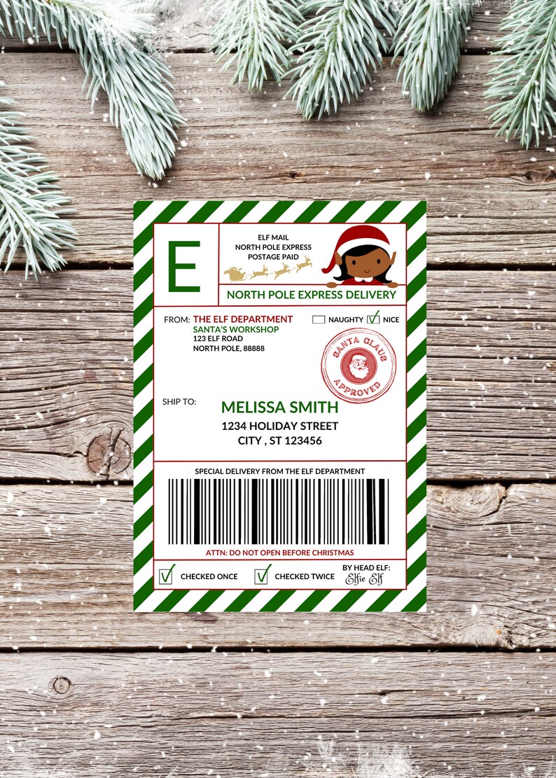 Printable Elf Postage Label, North Pole Editable Santa Shipping Label ...