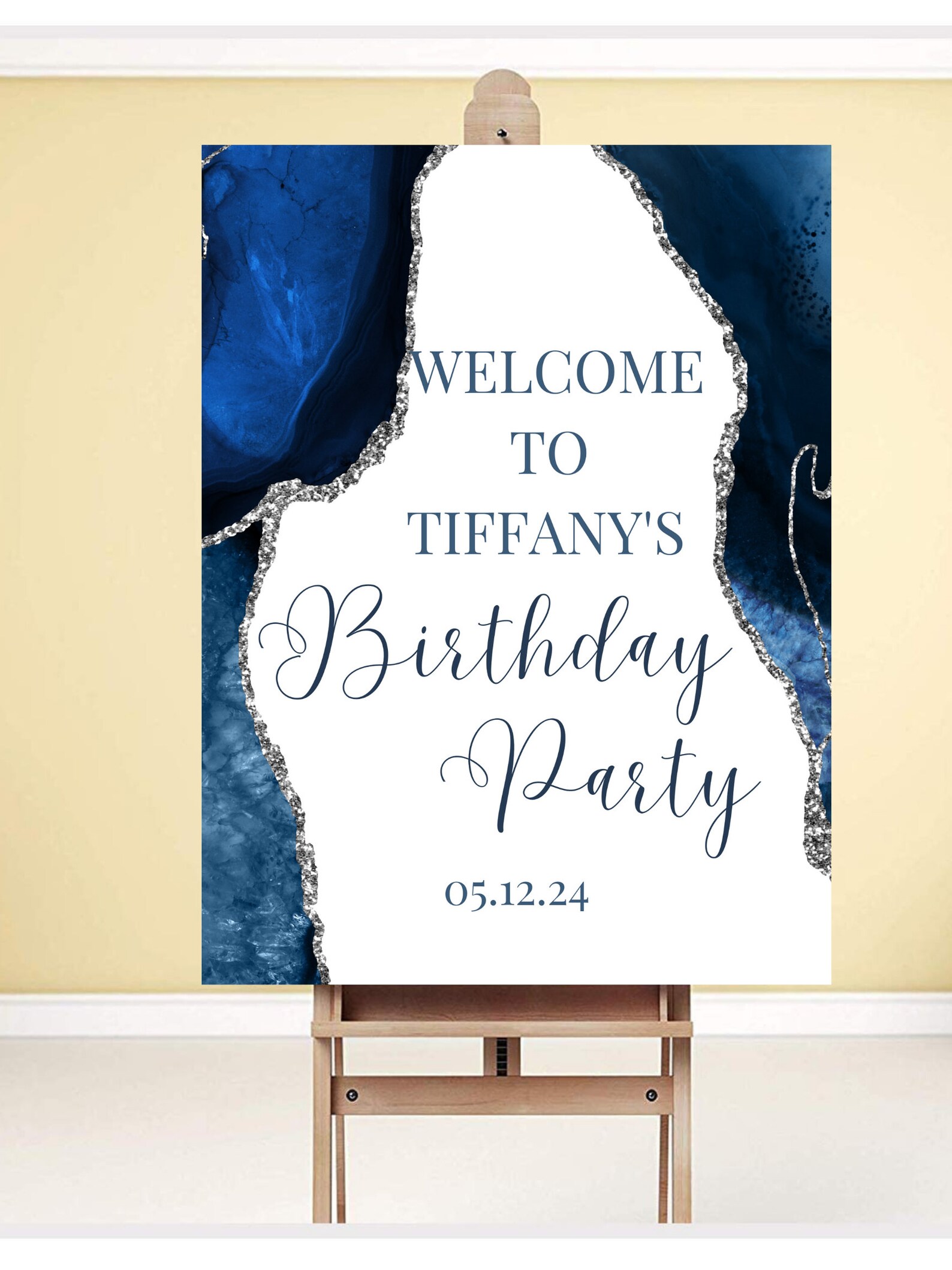 Editable Blue and White Birthday Welcome Sign Agate Birthday | Etsy