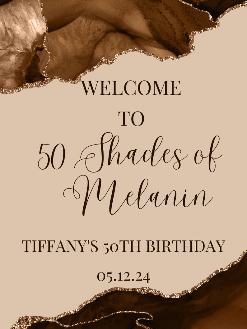 Editable Shades of Melanin Birthday Welcome Sign, Brown Agate Birthday ...