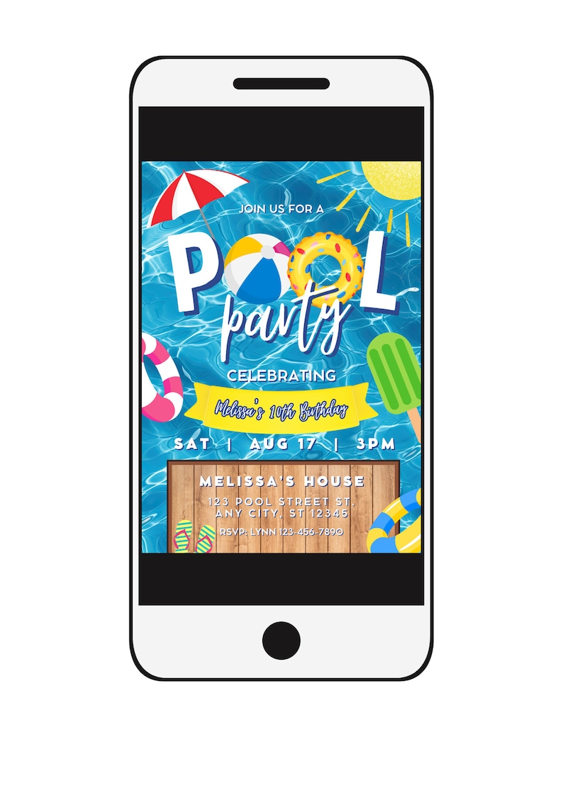 Pool Party Invitation, Editable Summer Birthday Invite, Kids, Teen ...