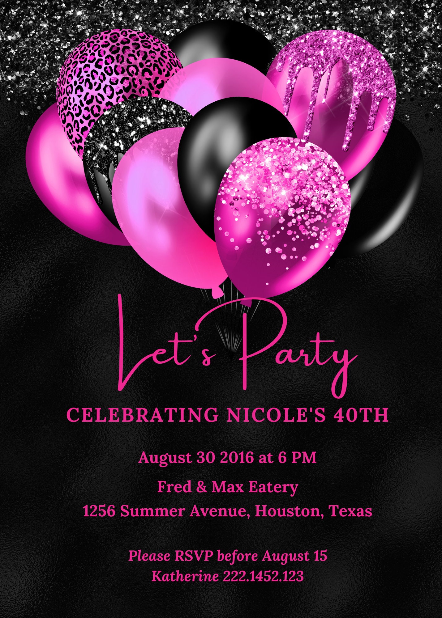 Hot Pink And Black Invitations With Blanks