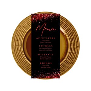 Editable Menu Card Template, Red and Black, Glitter, Dinner Menu Card ...