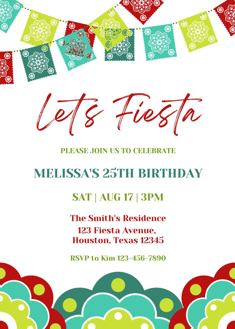 Editable Fiesta Invitation, Let's Fiesta, Birthday, Mexican Theme, Taco ...