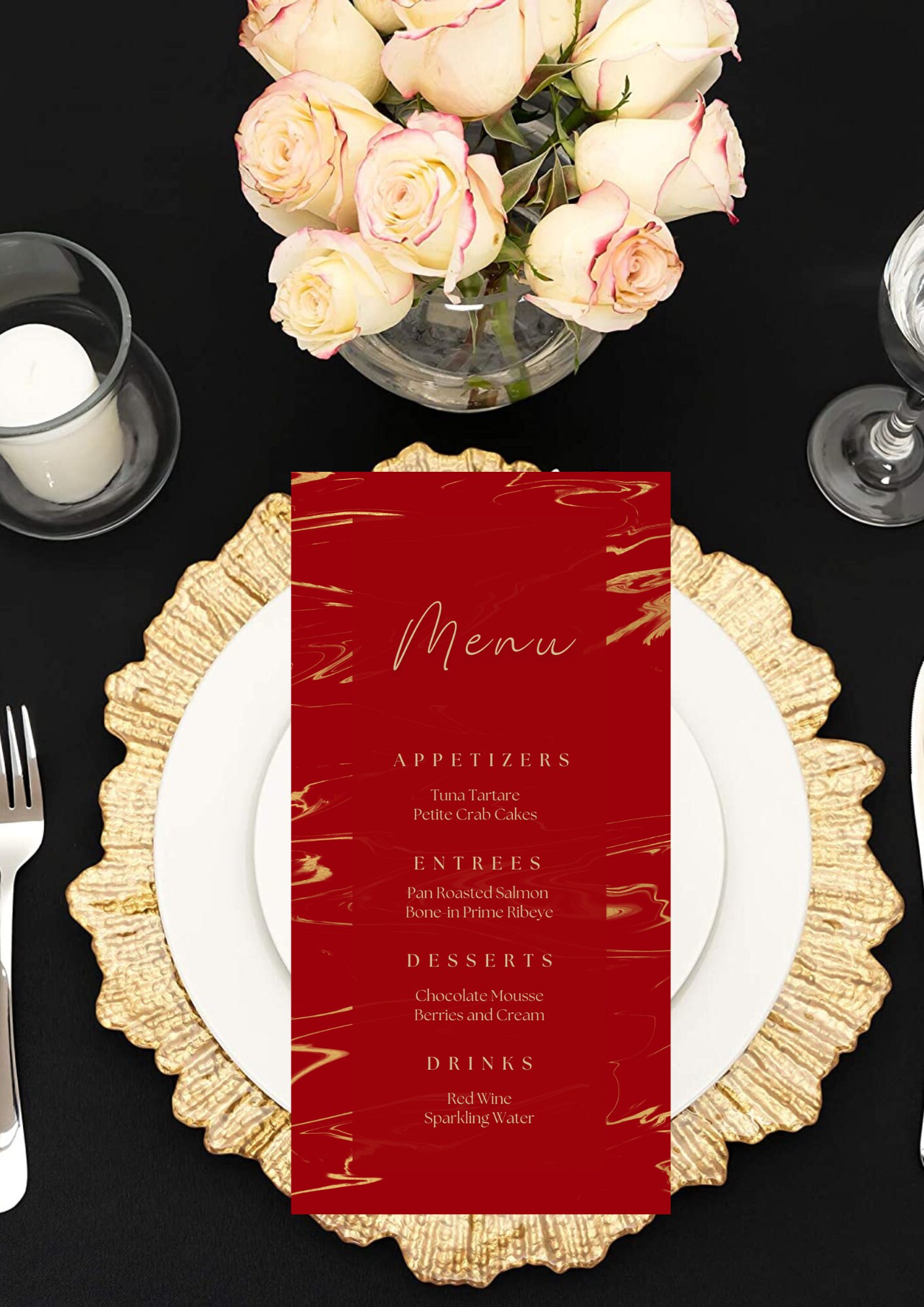 Editable Red and Gold Menu Card Template, Marble Design, Luxury, Menu ...