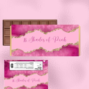 Editable Shades of Pink Candy Bar Label, Chocolate Bar, Pink and Gold ...