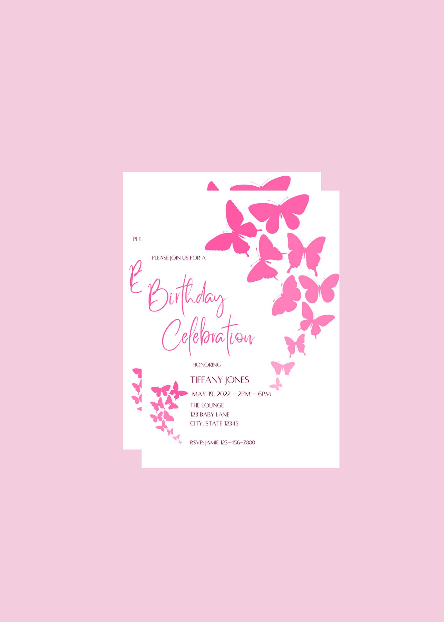 Editable Butterfly Invitation Pink Butterfly Birthday - Etsy
