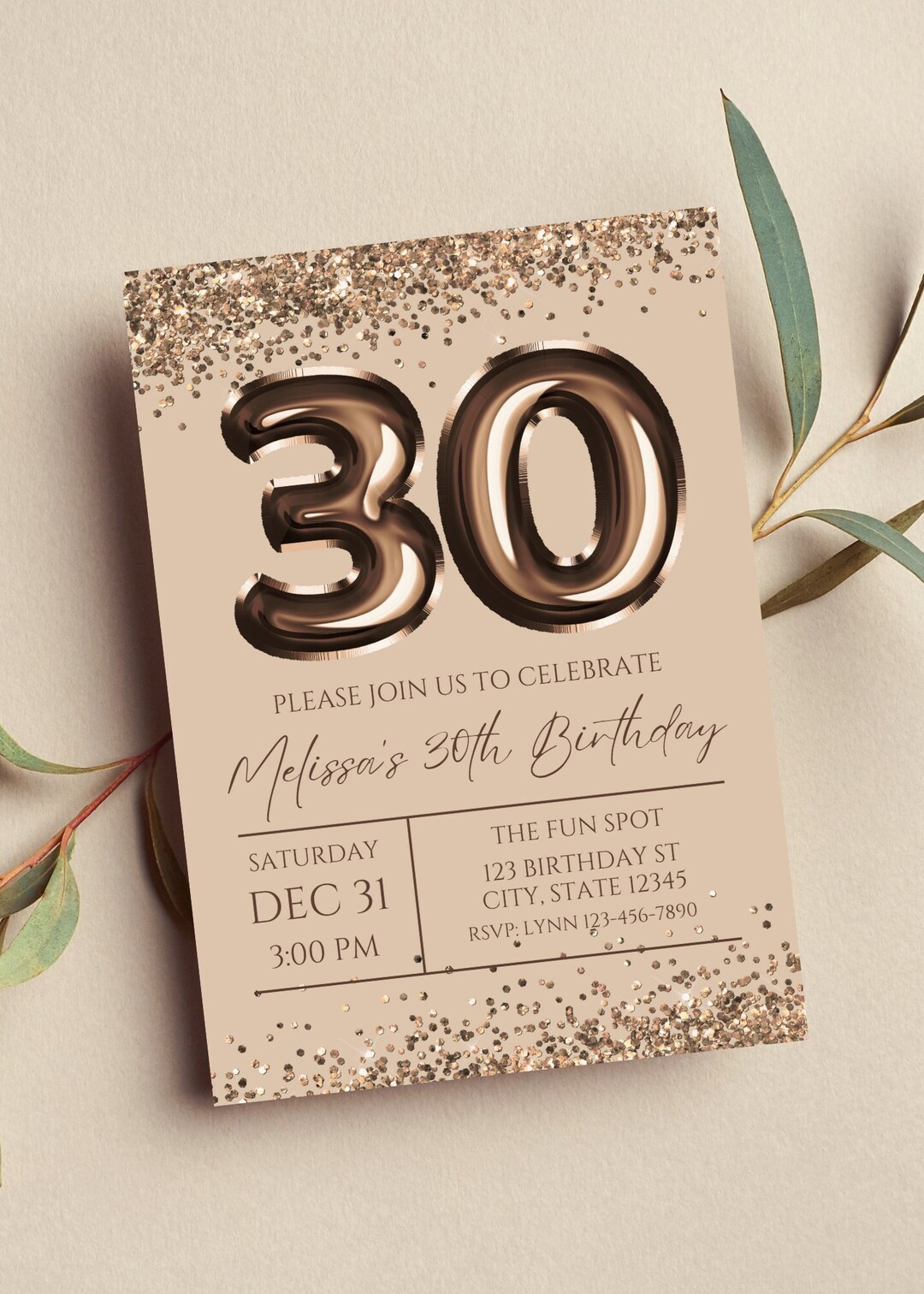Editable 30th Birthday Invitation, Brown Invitation, Brown 30 Balloon ...
