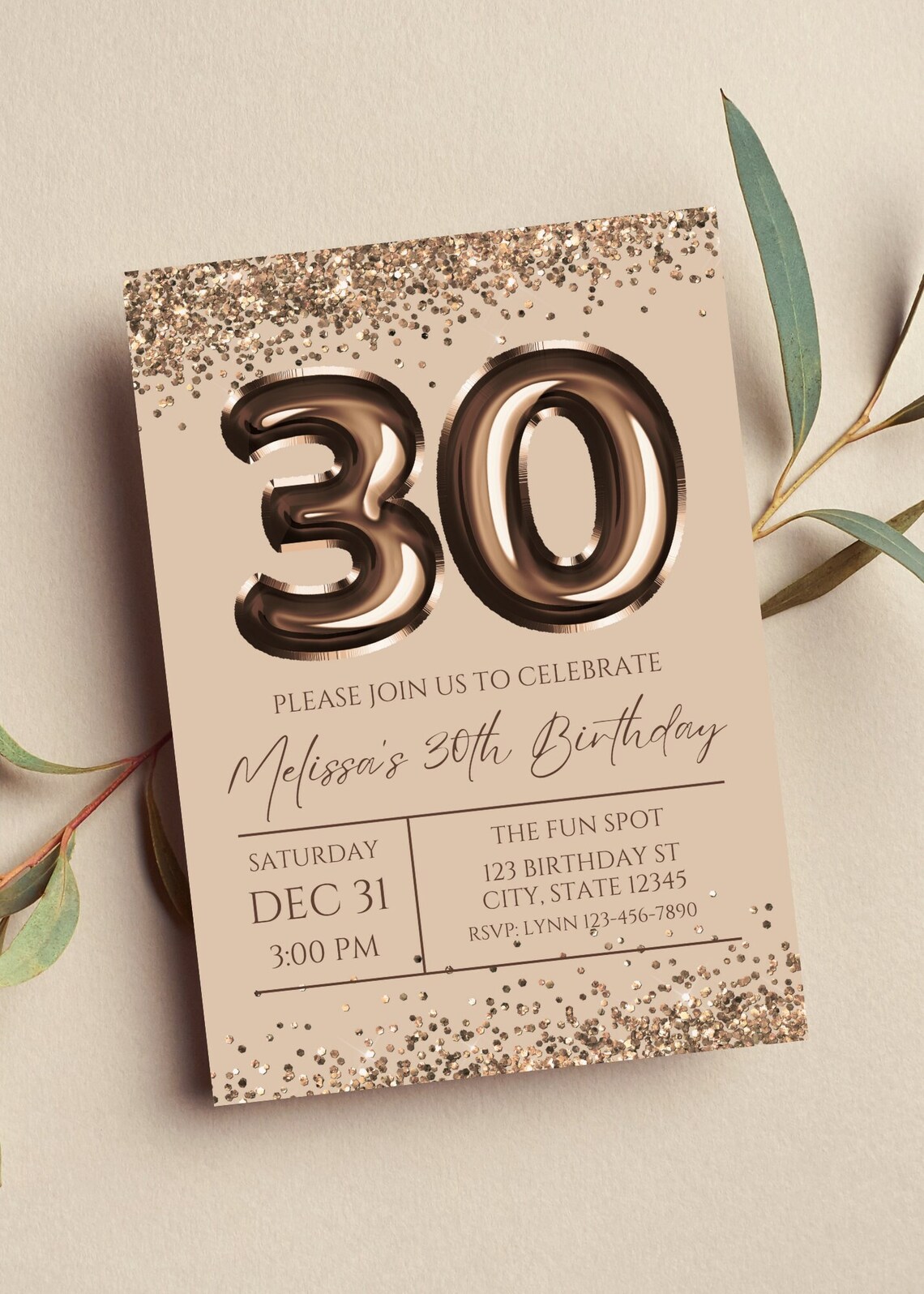Editable 30th Birthday Invitation Brown Invitation Brown 30 - Etsy