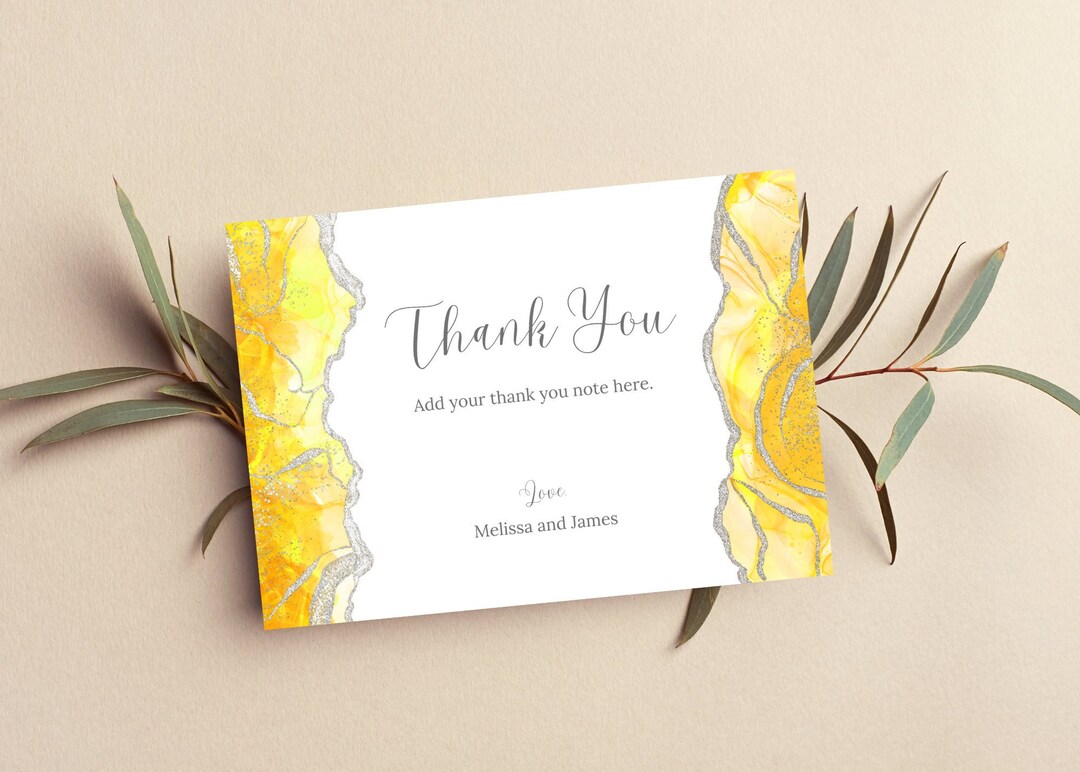 Printable Thank You Card, Yellow and White Thank You Note, Editable ...