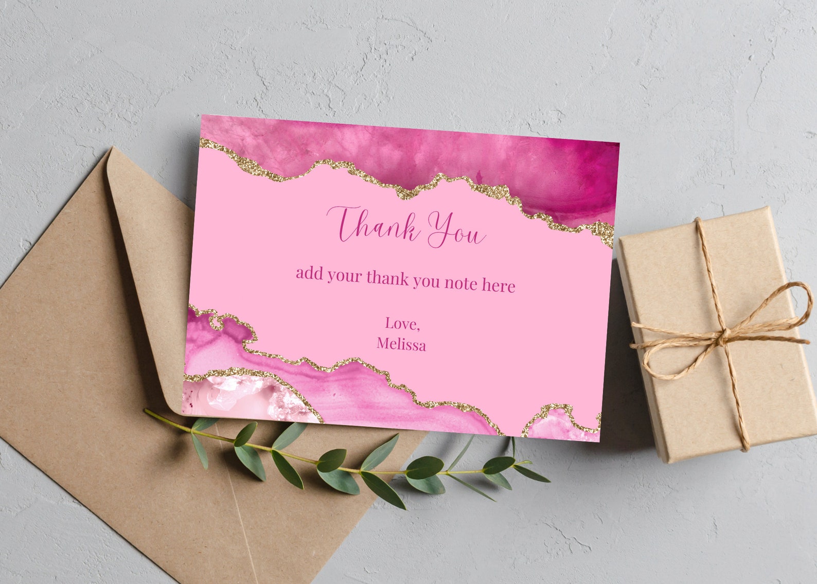 Printable Thank You Card Pink and Gold Thank You Note - Etsy
