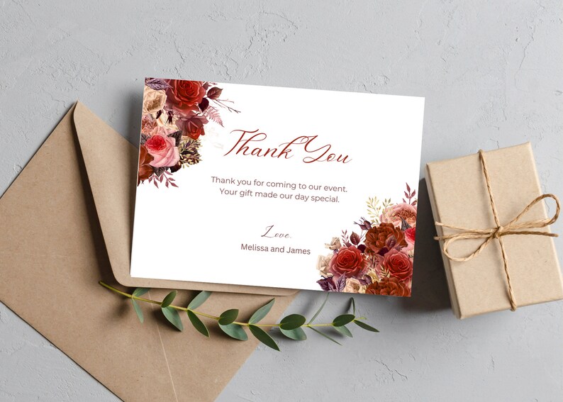 Printable Fall Flower Thank You Card Editable Autumn Thank - Etsy