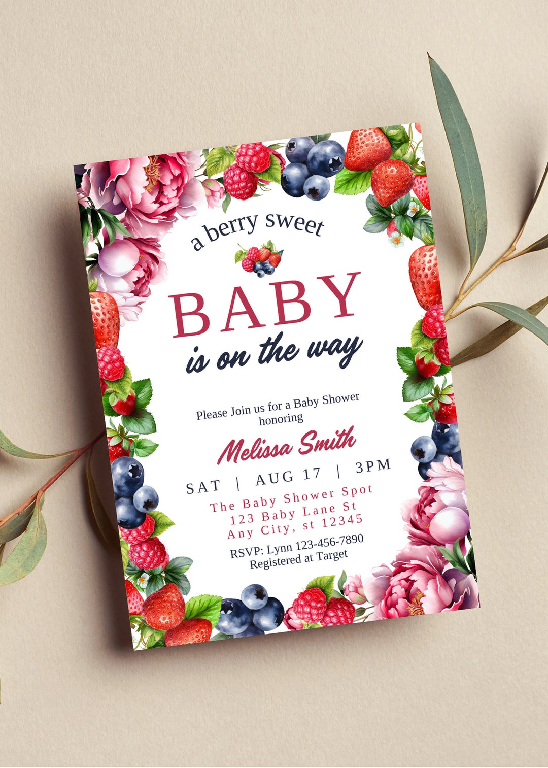 A Berry Sweet Baby is on the Way Invitation, Editable Baby Shower ...