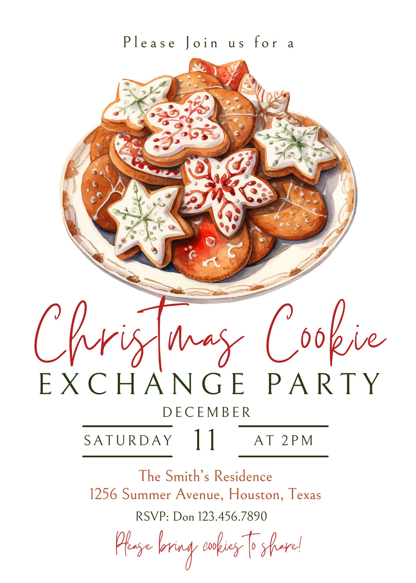 Editable Christmas Cookie Exchange Invitation Holiday Cookie Swap Party ...