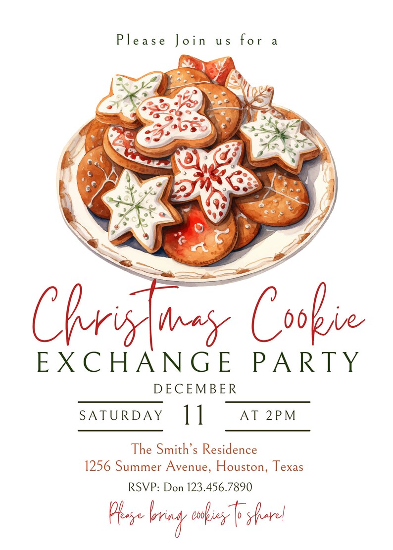 Editable Christmas Cookie Exchange Invitation Holiday Cookie Swap Party ...