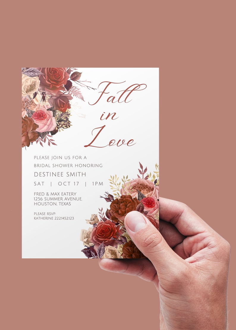 Editable Fall in Love Bridal Shower Invitation, Autumn, Rustic Floral ...