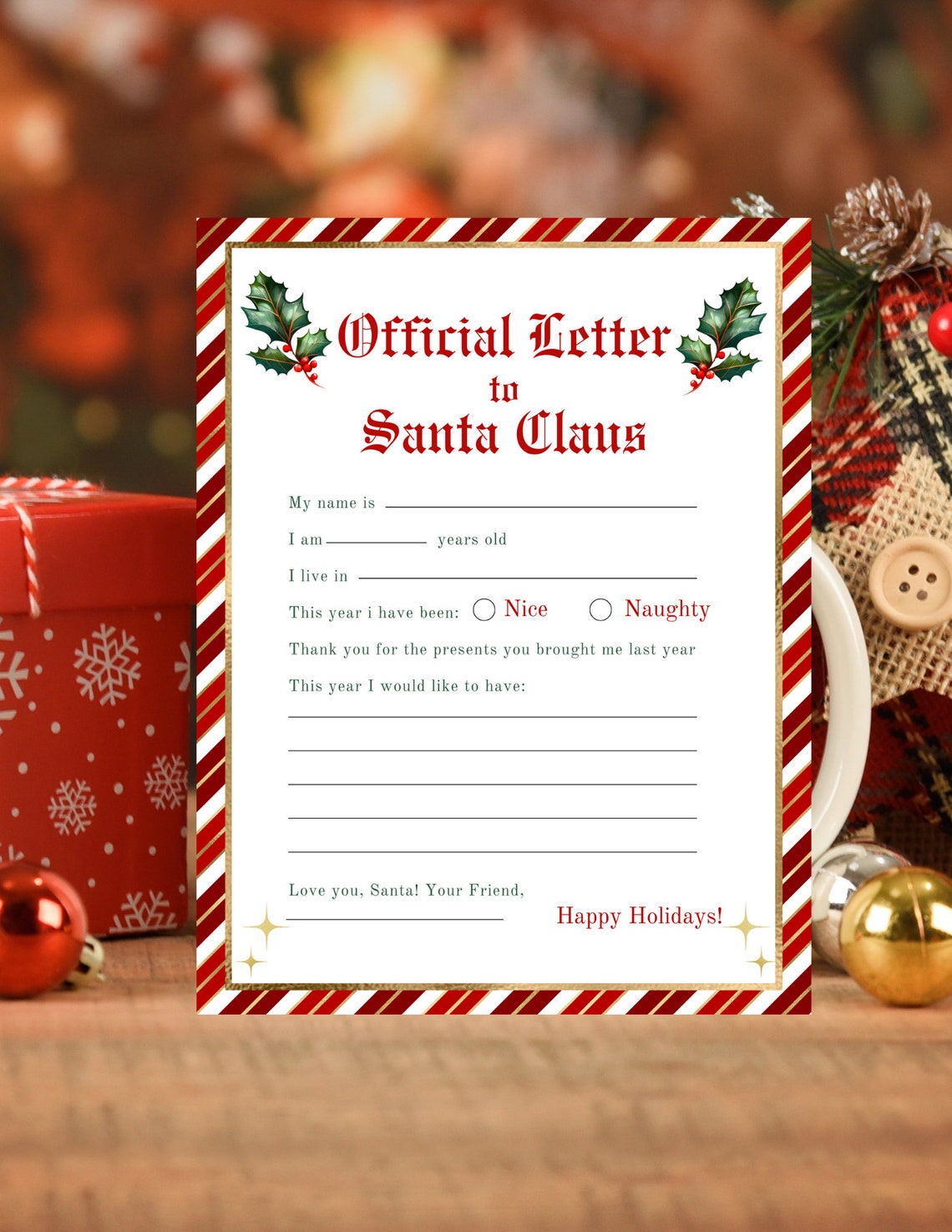 Letter to Santa, Printable Kids Letter to Santa, Dear Santa, Christmas ...