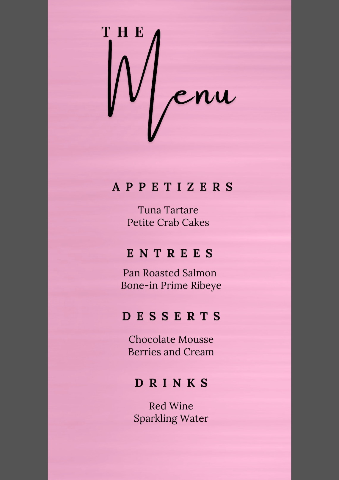 Editable Pink Menu Card, Modern, Minimalist Menu, Birthday Dinner Menu ...