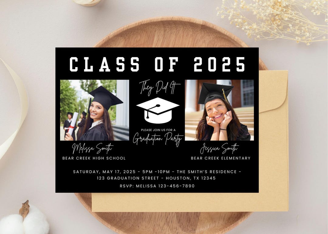 Editable Double Graduation Invitation With Photo, Joint Graduation ...