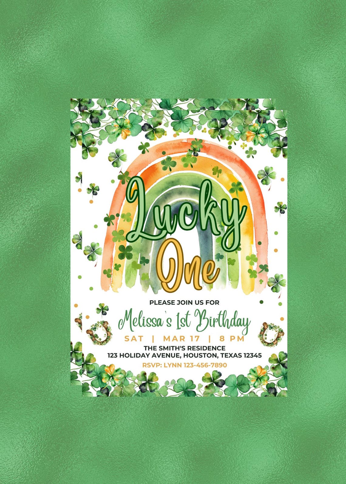 Editable Lucky One Birthday Invitation, 1st Birthday, St. Patrick's Day ...