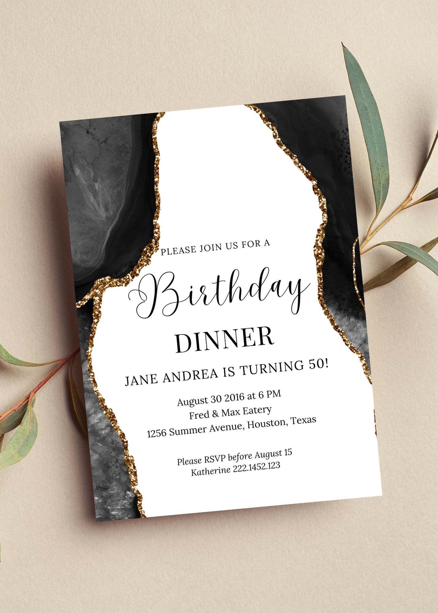 Editable Birthday Dinner Invitation, Black and White, Printable or ...