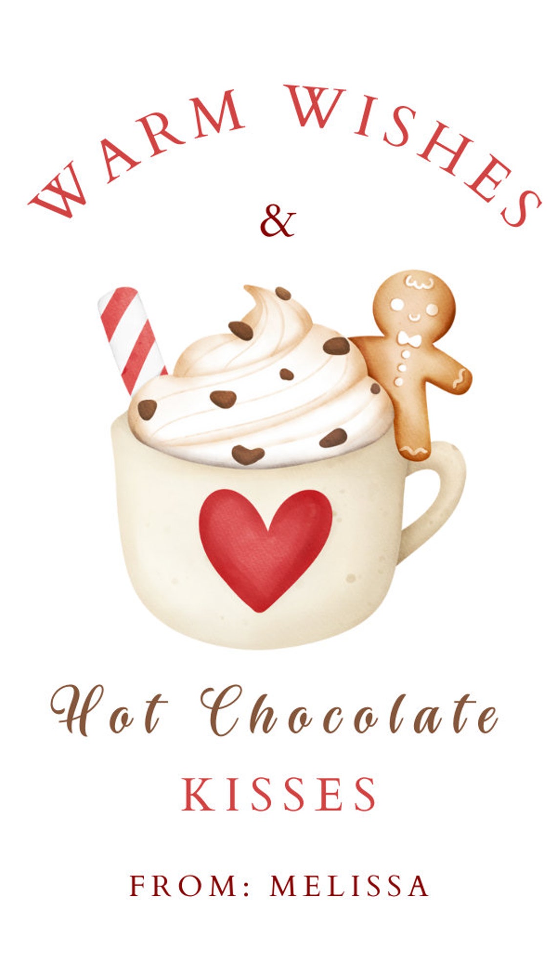 Hot Chocolate Gift Tag, Warm Wishes and Hot Chocolate Kisses Printable ...