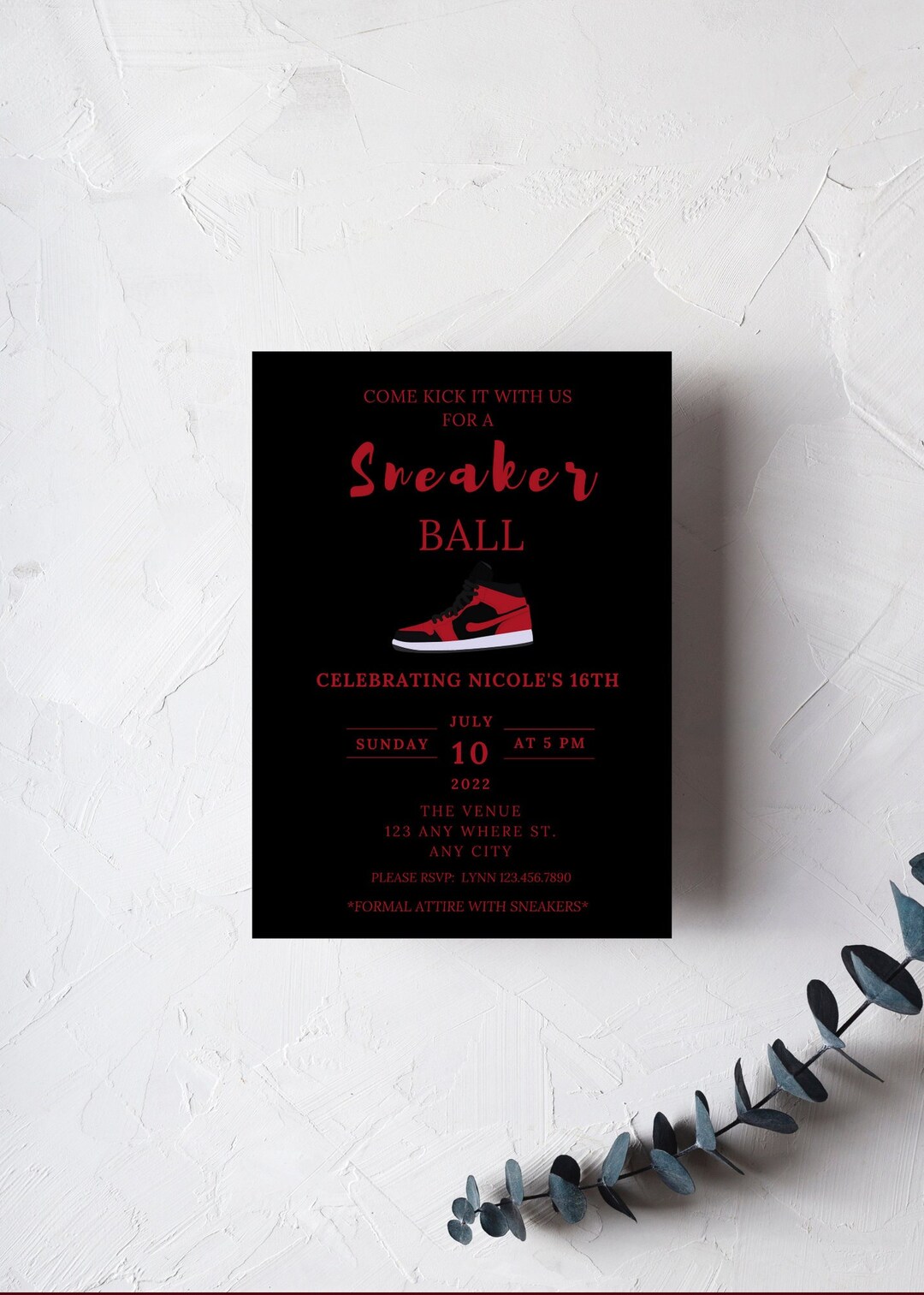 Editable Sneaker Ball Invitation, Sneaker Ball Birthday, Red and Black ...