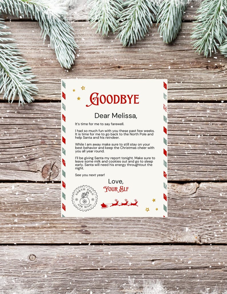Editable Elf Goodbye Letter Template, Christmas Departure Note (digital ...