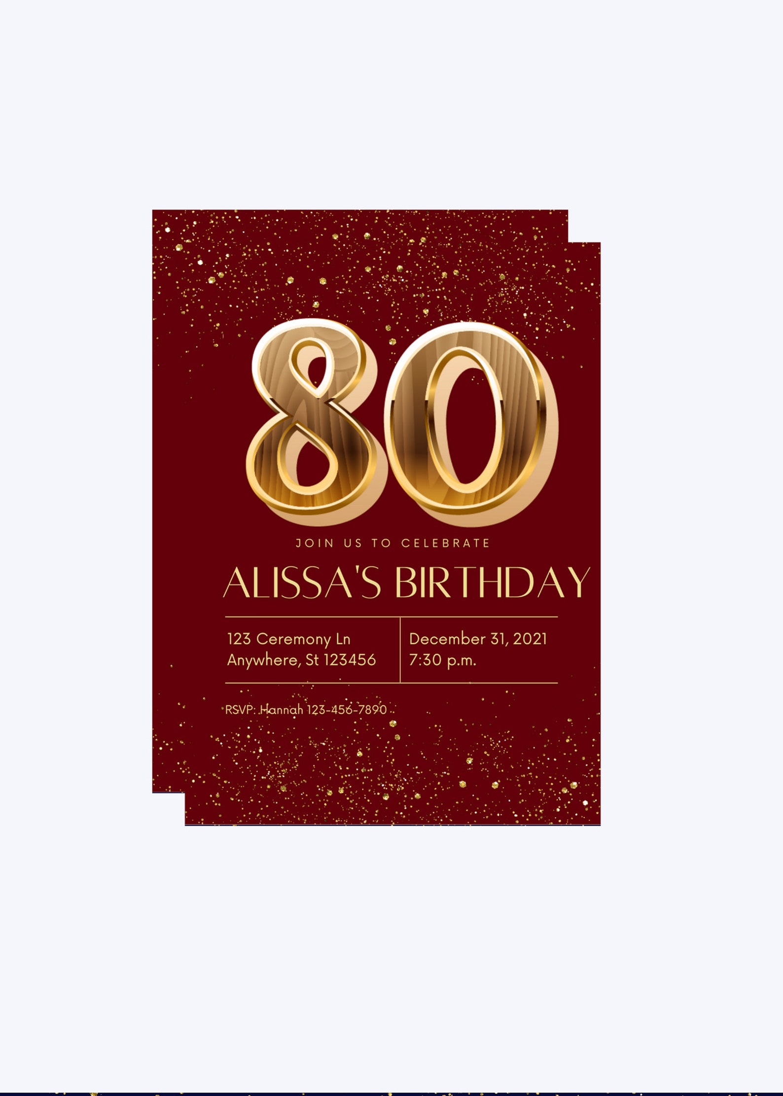 Editable 80th Birthday Party Invitation Burgundy and Gold - Etsy