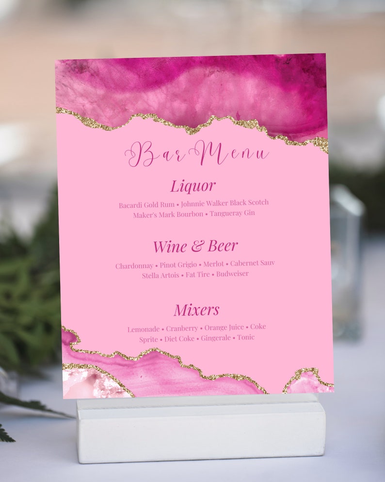 Editable Pink and Gold Bar Menu Card Template Full Size Menu - Etsy