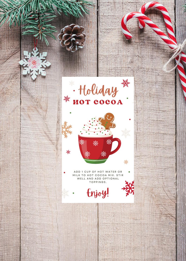 Printable Hot Cocoa Gift Tag With Instructions, Christmas Gift, Digital ...
