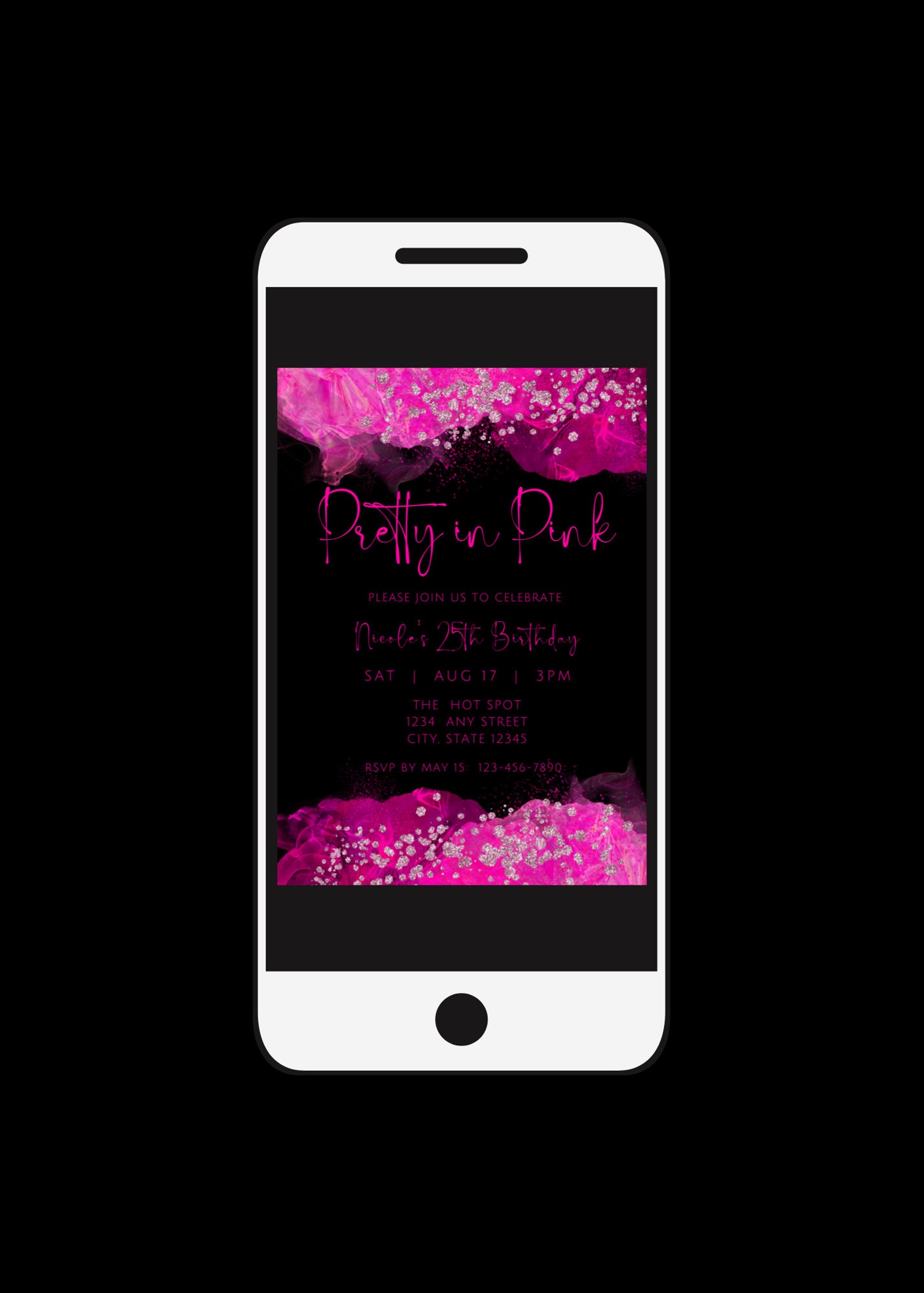 Editable Pretty in Pink Invitation Pink and Black Invite - Etsy