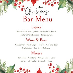 Editable Christmas Bar Menu Card Holiday Cocktail Printable - Etsy