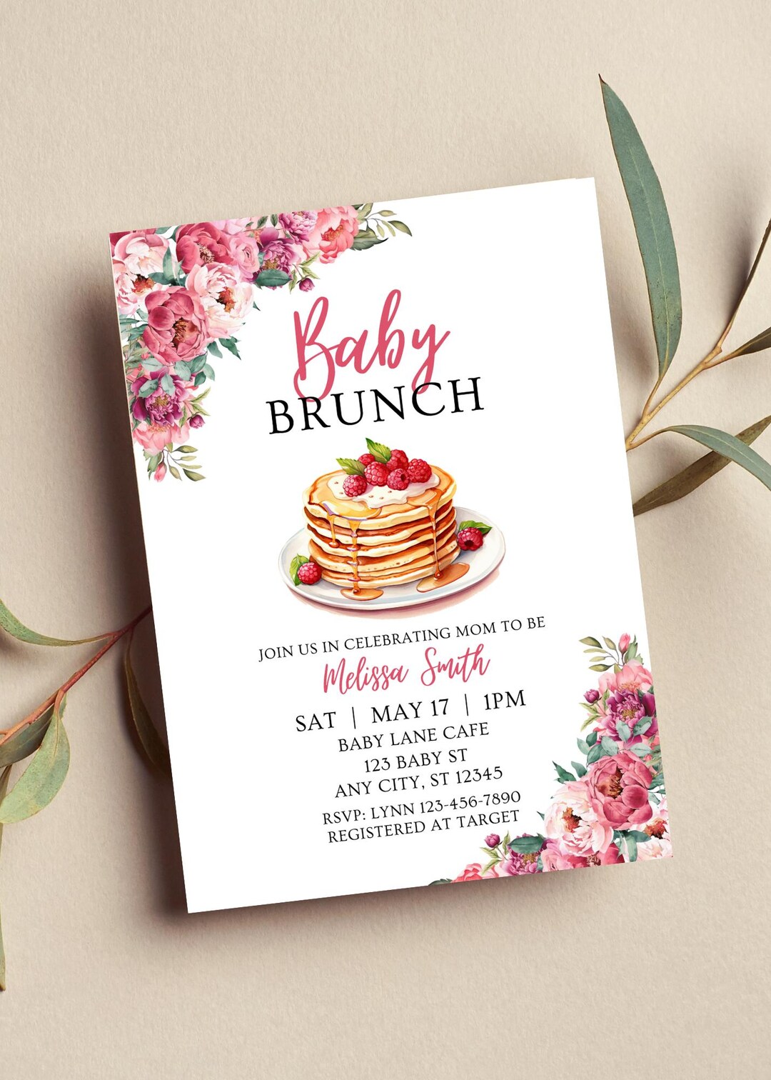 Editable Baby Brunch Invitation, Pink, Baby Shower, Baby Sprinkle ...